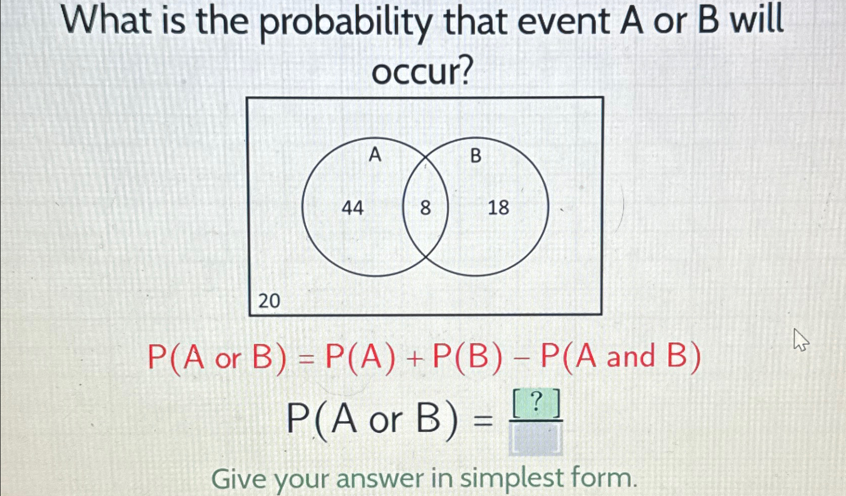 Solved What is the probability that event A or B will | Chegg.com