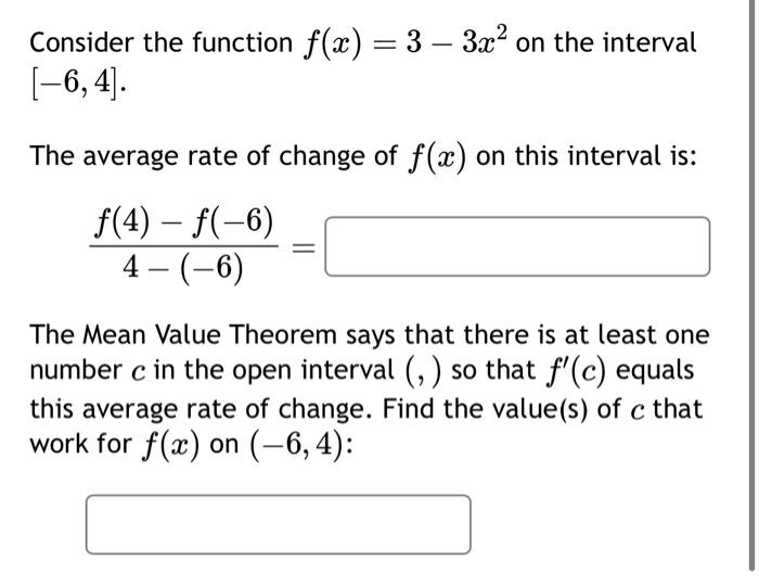 Solved Consider the function f(x)=3−3x2 on the interval | Chegg.com