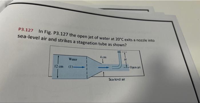 P3.127 In Fig. P3.127 the open jet of water at 20∘C | Chegg.com