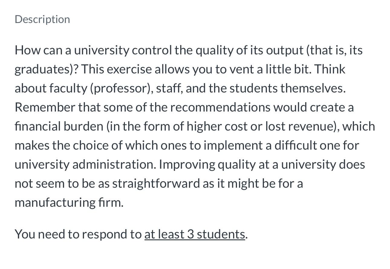 Solved DescriptionHow can a university control the quality | Chegg.com