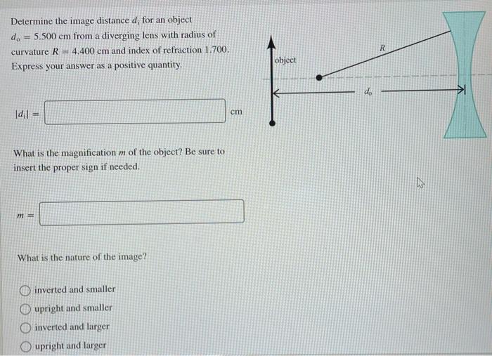 Solved Determine the image distance d, for an object d. = | Chegg.com