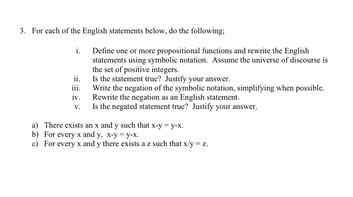 Solved For each of the English statements below, do the | Chegg.com