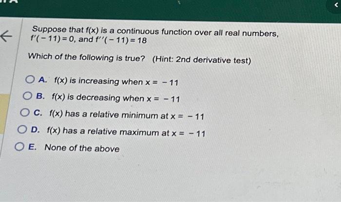 Solved ← Suppose that f(x) is a continuous function over all | Chegg.com