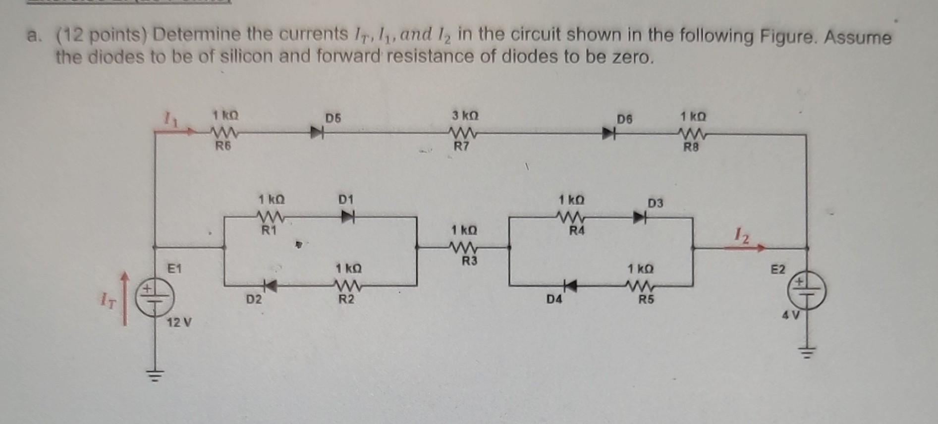 Solved a. (12 points) Determine the currents IT,I1, and I2 | Chegg.com