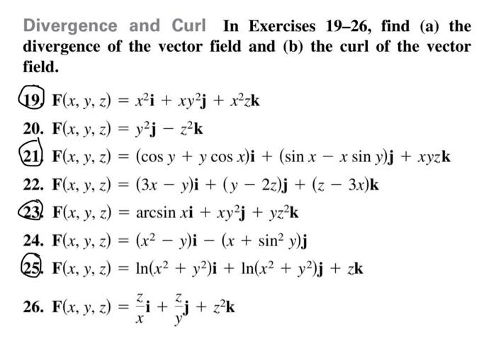 Solved Divergence and Curl In Exercises 19–26, find (a) the | Chegg.com