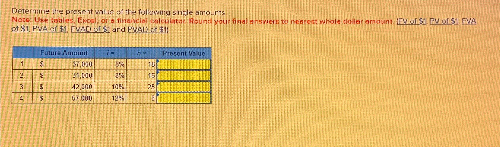 Solved Determine the present value of the following single | Chegg.com