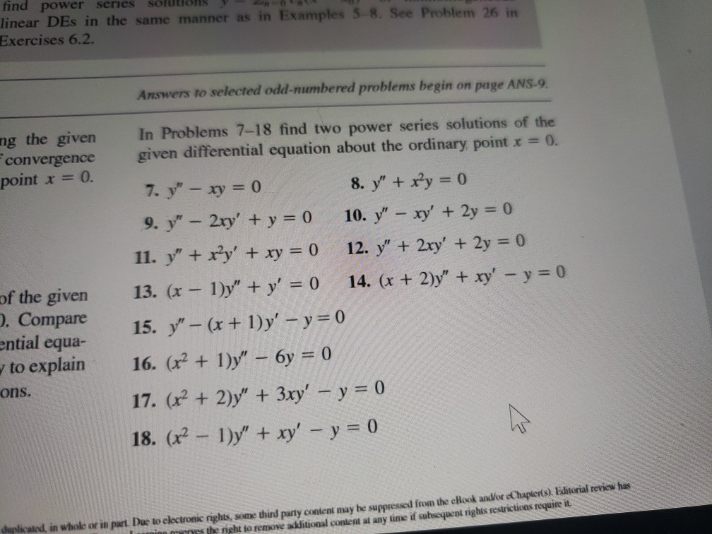Solved find power series solutions linear DEs in the same | Chegg.com