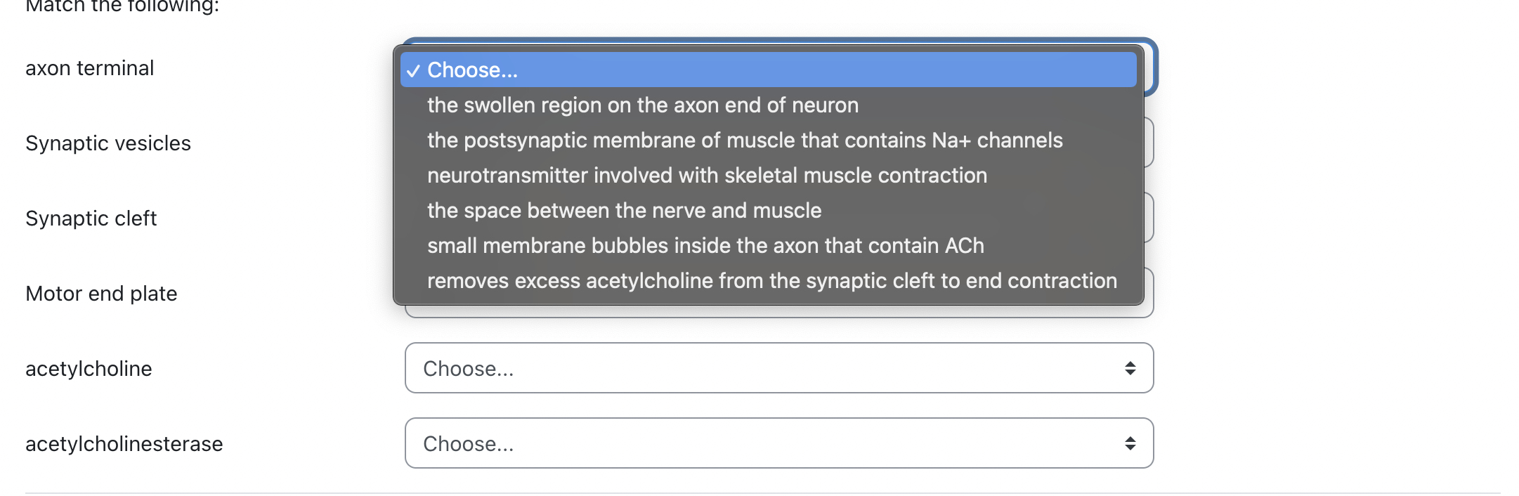 High Quality SOLUTION Match the rollowing:axon terminalSynaptic | Chegg.com