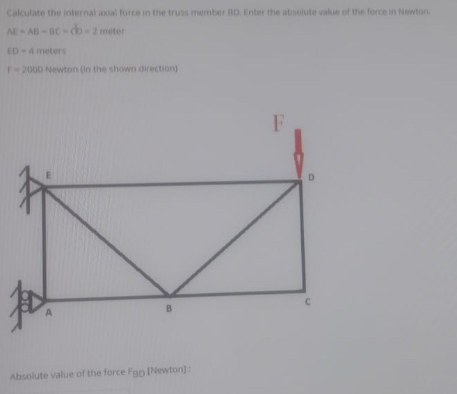 Solved Calculate the internal axial force in the truss | Chegg.com