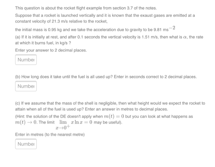 Solved This question is about the rocket flight example from | Chegg.com