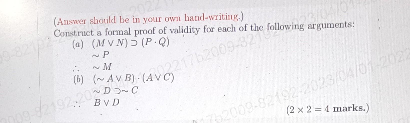 Solved (Answer should be in your own hand-writing.) | Chegg.com