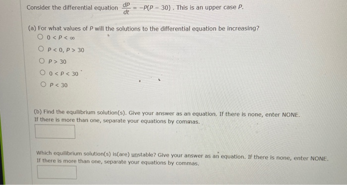 Solved Consider the differential equation dp dt -P(P - 30). | Chegg.com