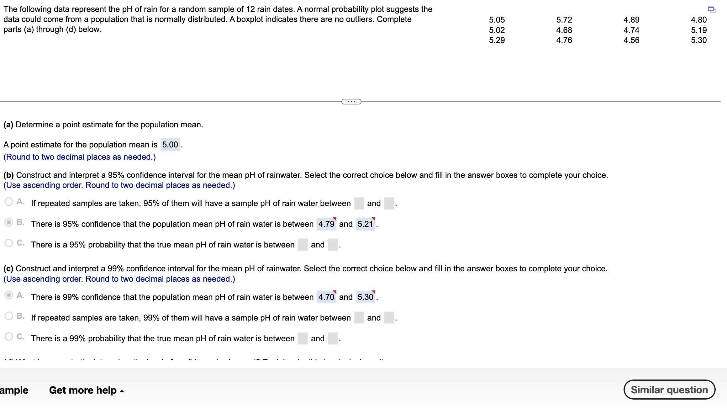 Solved The following data represent the pH of rain for a | Chegg.com