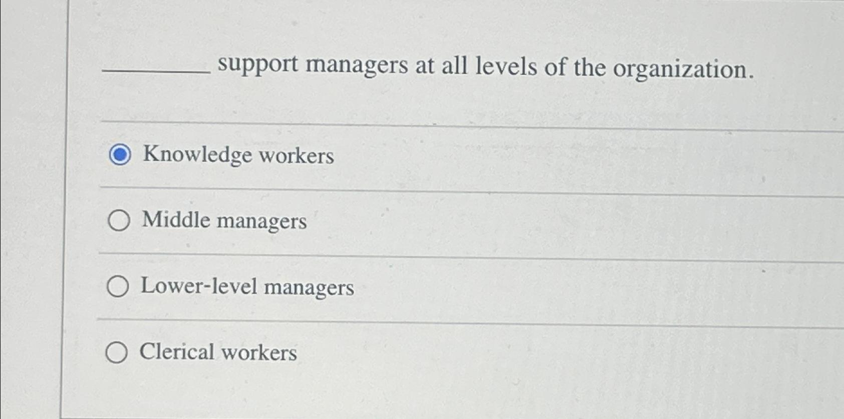 Solved support managers at all levels of the | Chegg.com