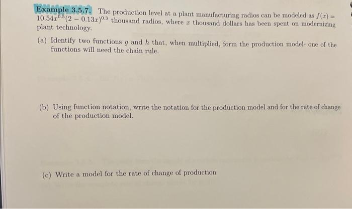 Solved Example 3.5.7. The production level at a plant | Chegg.com