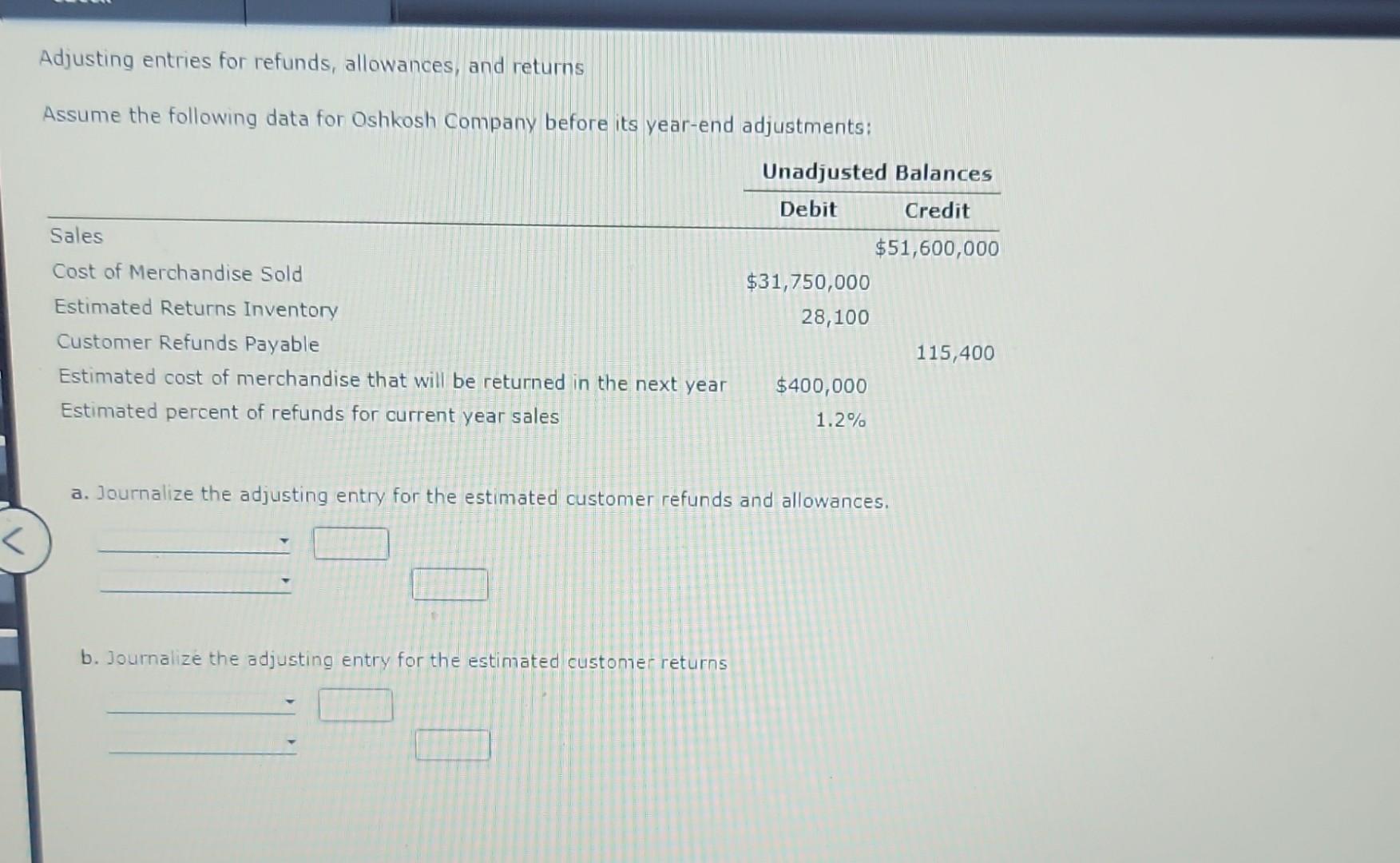 Solved Adjusting entries for refunds, allowances, and | Chegg.com