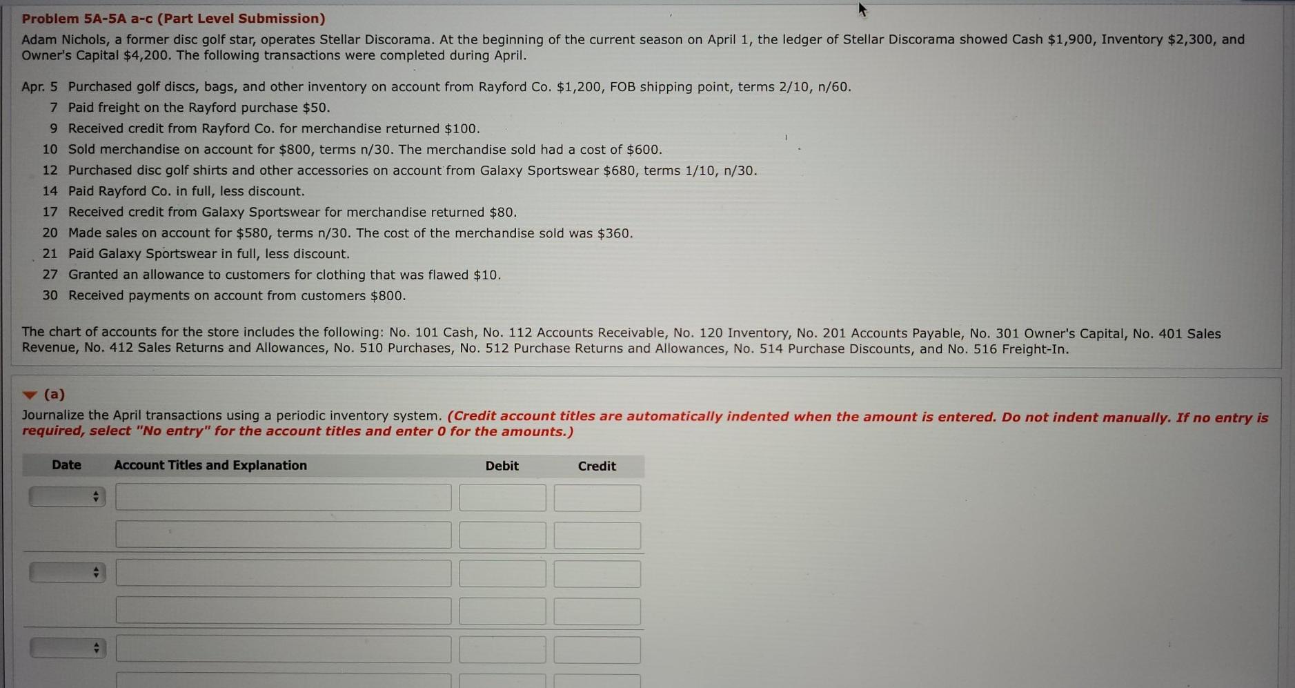 Solved Problem 5A-5A a-c (Part Level Submission) Adam | Chegg.com