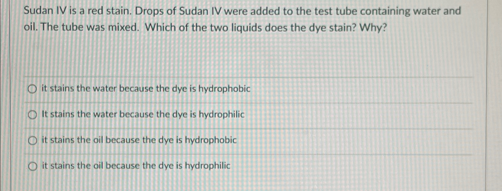 Solved Sudan IV is a red stain. Drops of Sudan IV were added | Chegg.com