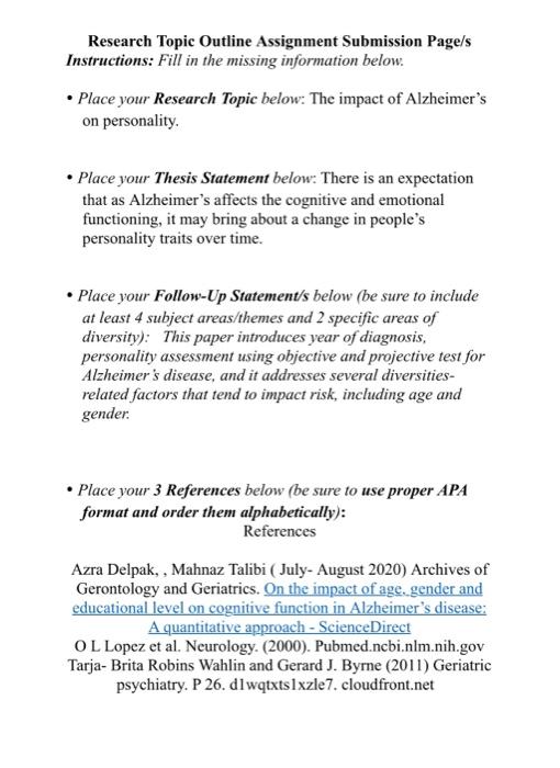 Research Topic Outline Assignment Submission Page/s | Chegg.com