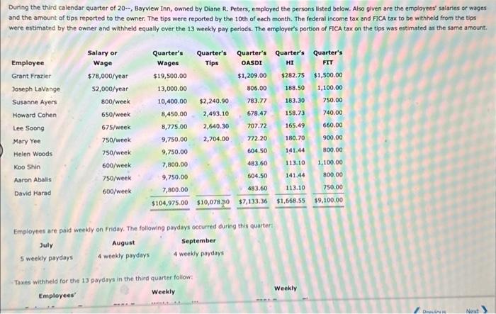 Duning the third calendar quarter of 20=, Bayview | Chegg.com