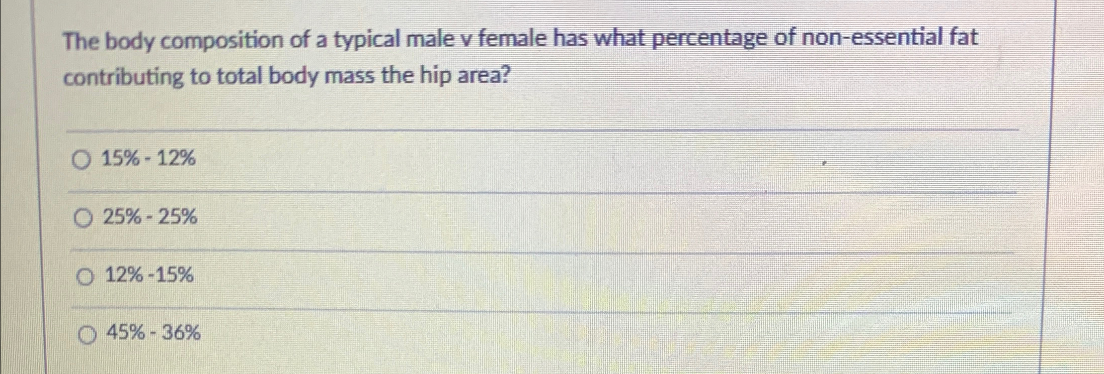 Solved The body composition of a typical male v ﻿female has | Chegg.com