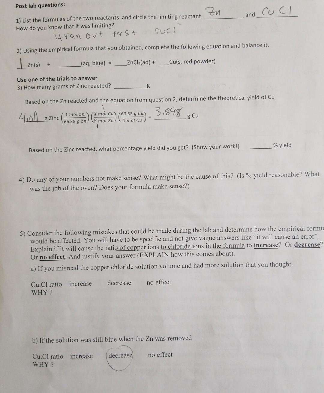 Solved Post lab questions: 1) List the formulas of the two | Chegg.com