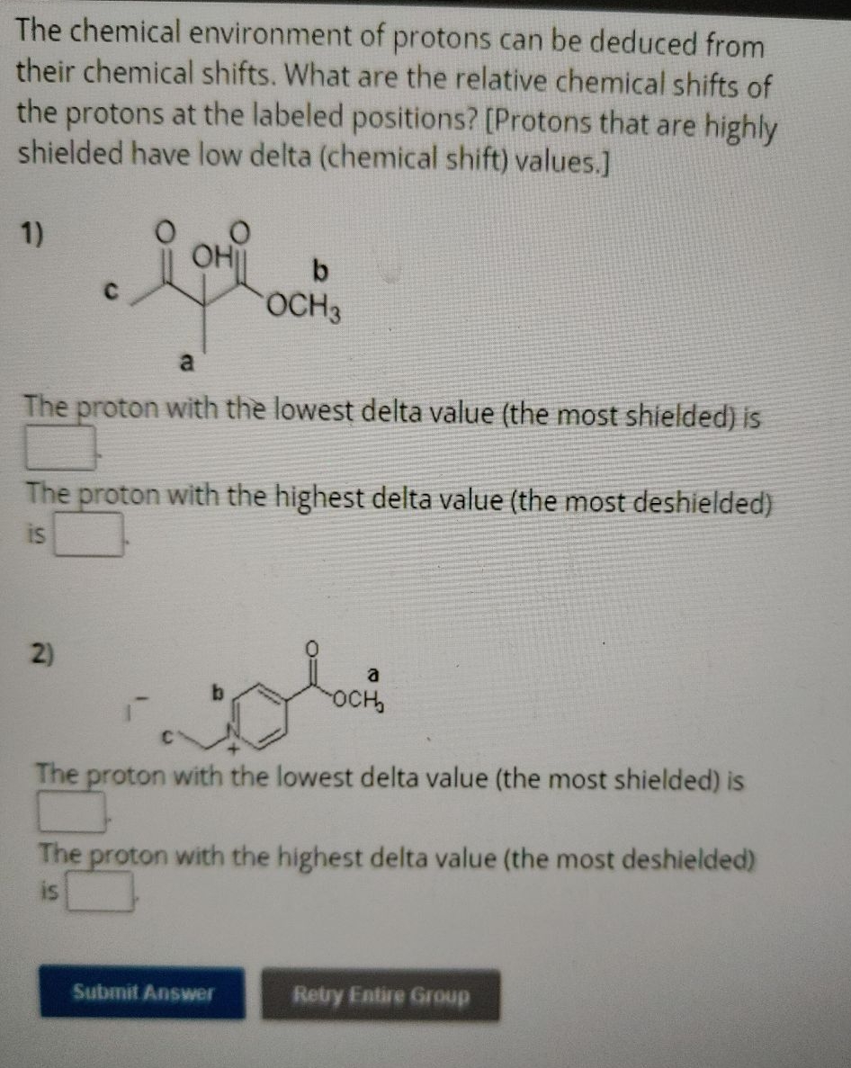 Solved The chemical environment of protons can be deduced | Chegg.com