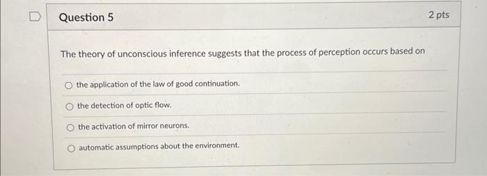 The theory of unconscious inference suggests that the | Chegg.com