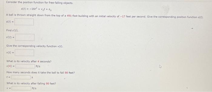 Solved Consider the position function for free-falling | Chegg.com