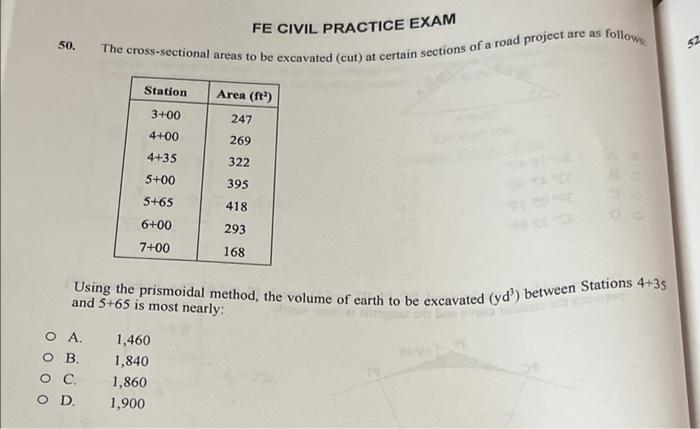 Solved FE CIVIL PRACTICE EXAM follower 50. The | Chegg.com