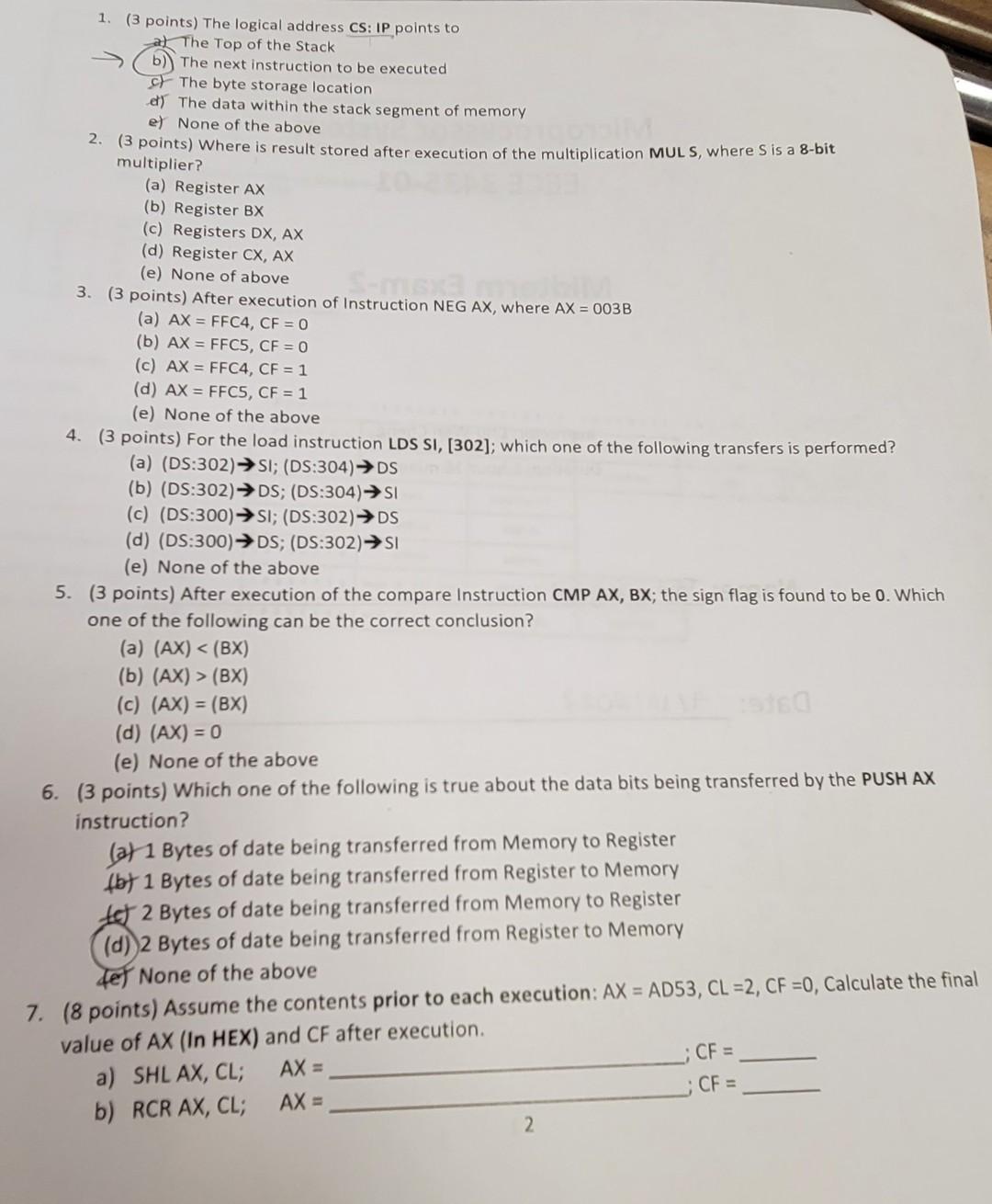 Solved 1. (3 points) The logical address CS: ∣P points to → | Chegg.com