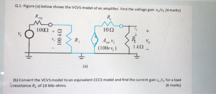 Solved Q1: Figure (a) below shows the VCVS model of an | Chegg.com