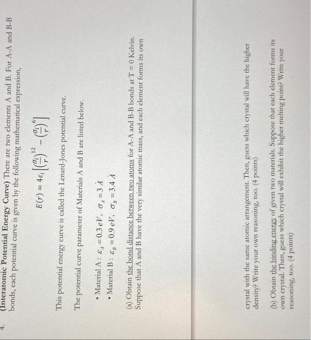 Solved Interatomic Potential Energy Curve There Are Two