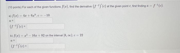 Solved (10 points) For each of the given functions f(x), | Chegg.com