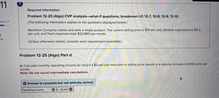 Solved Required information Problem 12-25 (Algo) CVP | Chegg.com