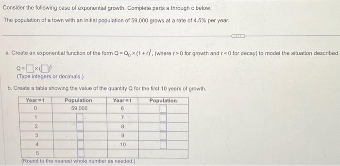 Solved Consider the following case of exponential growth. | Chegg.com
