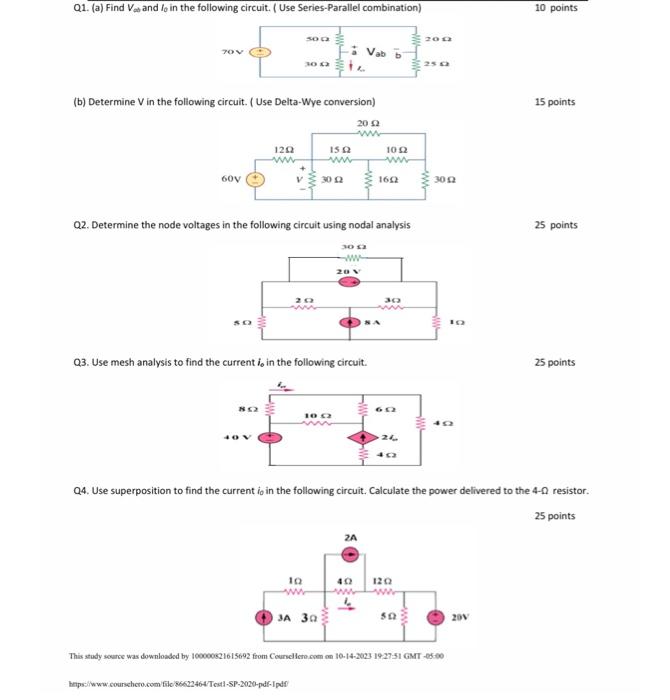 Q1. (a) Find Vab and lo in the following circuit. ( | Chegg.com