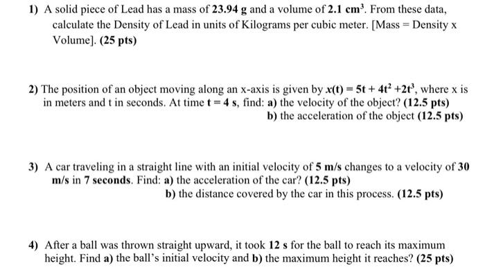 Solved 1) A solid piece of Lead has a mass of 23.94 g and a | Chegg.com