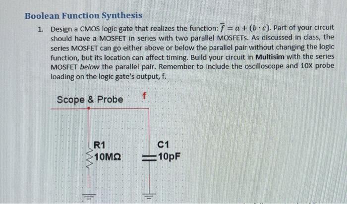 Solved oolean Function Synthesis 1. Design a CMOS logic gate | Chegg.com