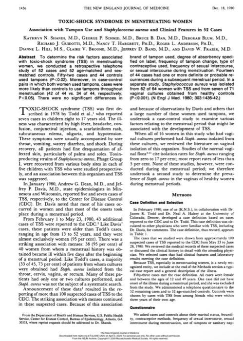 Read The Article Toxic Shock Syndrome In Menstruating