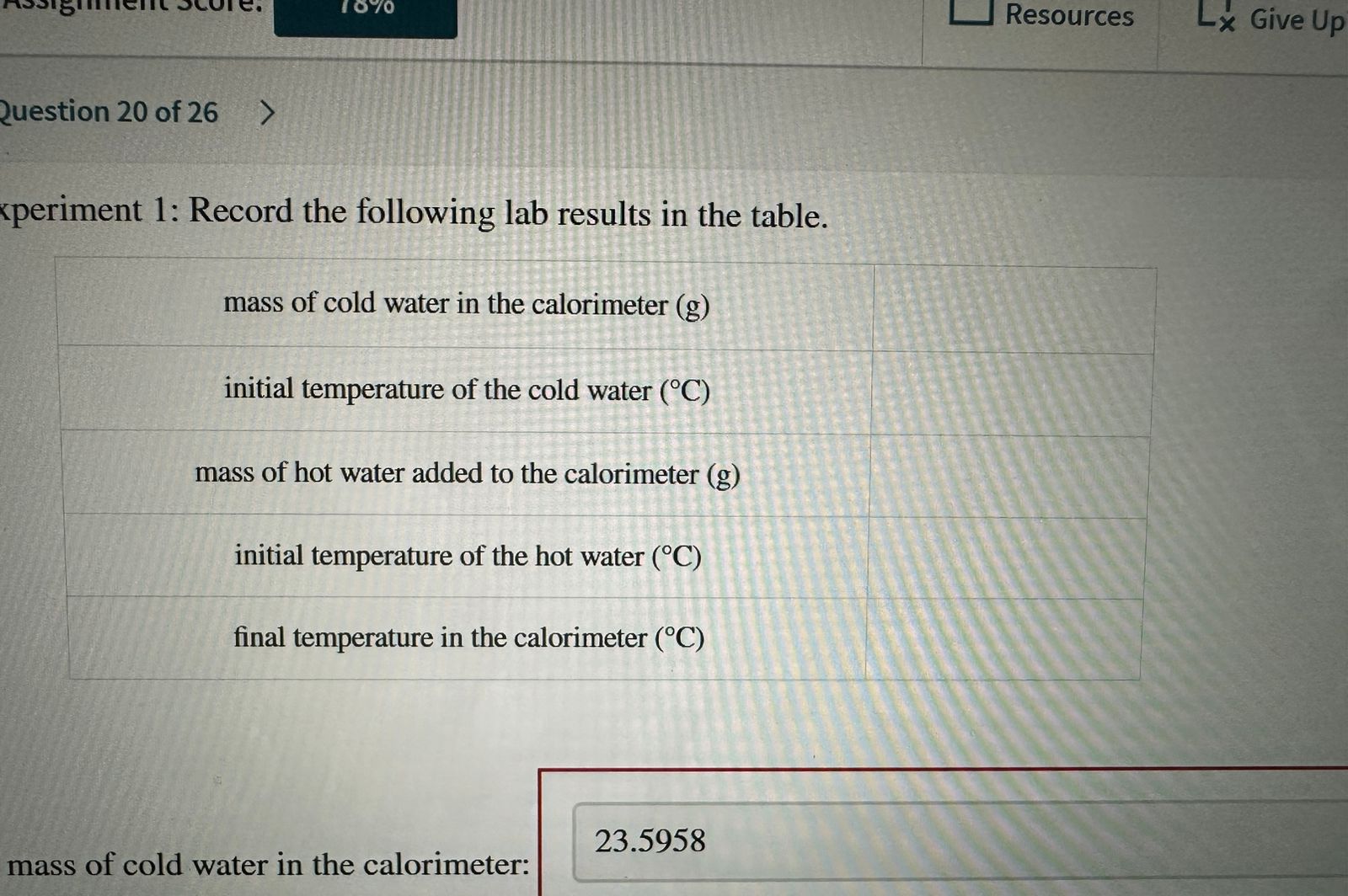 2uestion 20 ﻿of 26xperiment 1: Record the following | Chegg.com