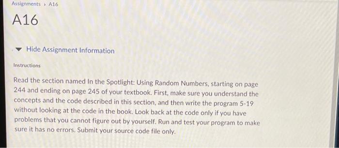 Solved Assignments > A16 A16 Hide Assignment Information | Chegg.com