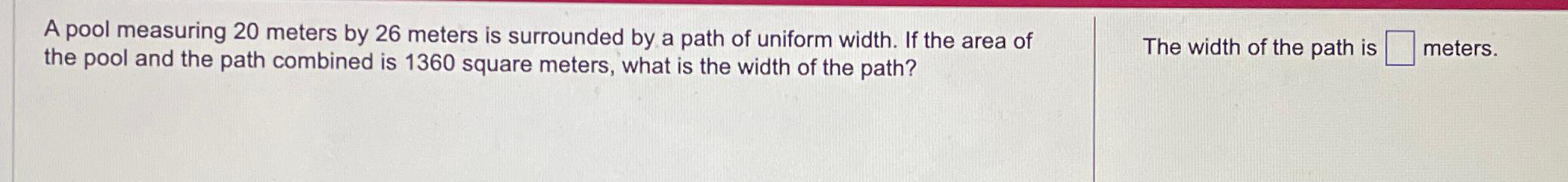 Solved A pool measuring 20 ﻿meters by 26 ﻿meters is | Chegg.com