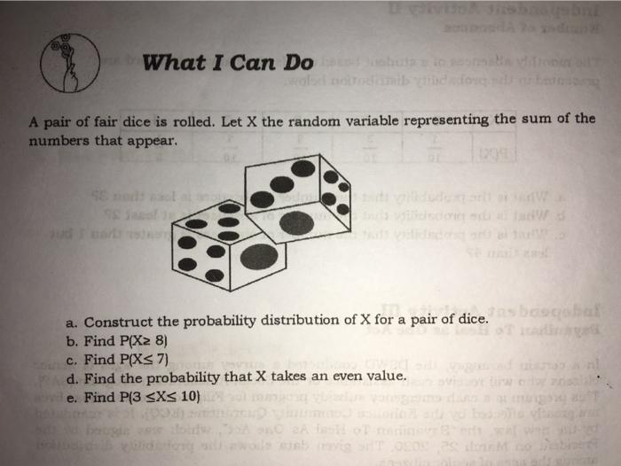 Solved What I Can Do A pair of fair dice is rolled. Let X | Chegg.com