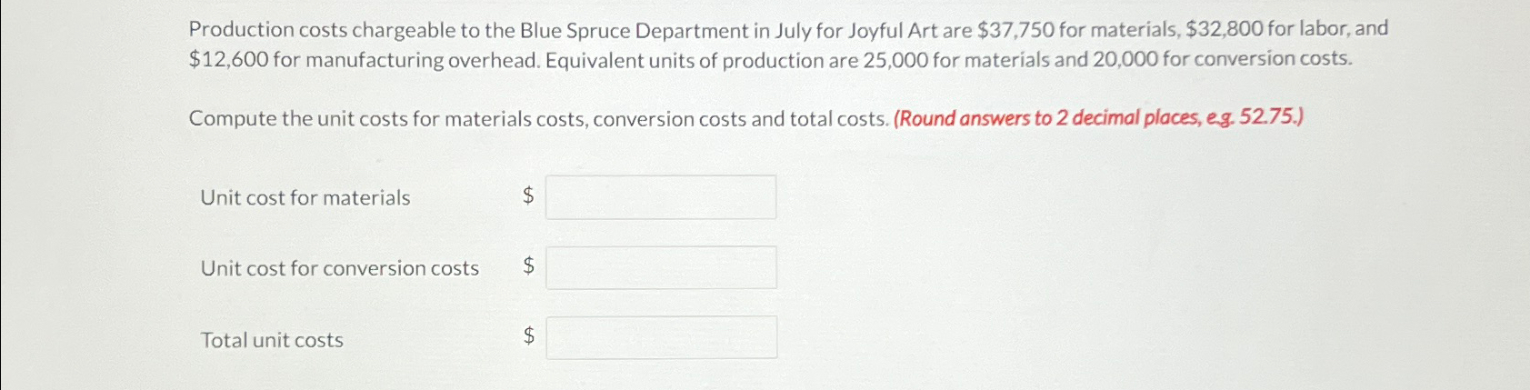 Solved Production costs chargeable to the Blue Spruce | Chegg.com