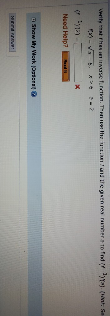 Solved Verify that f has an inverse function. Then use the | Chegg.com