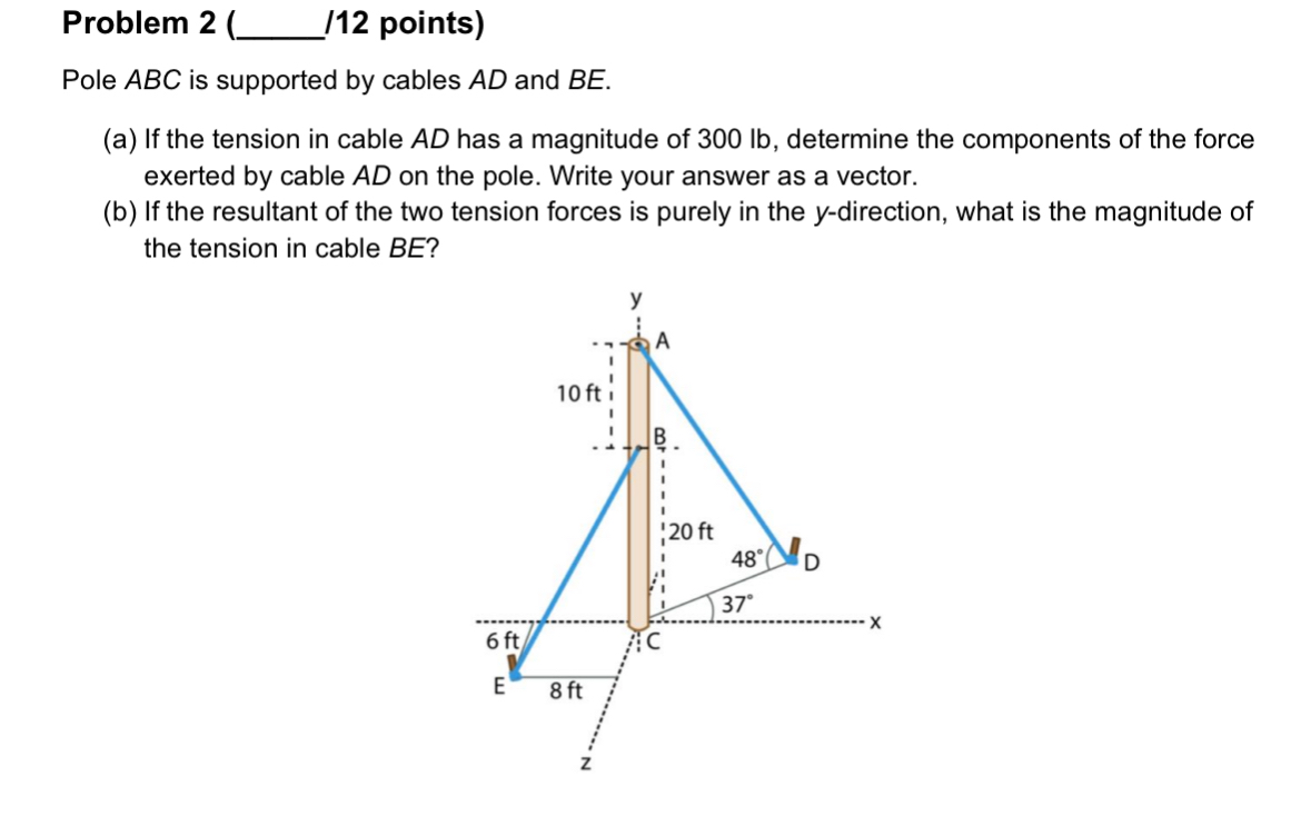 Solved Problem 2 q, /12 ﻿points)Pole ABC is supported by | Chegg.com
