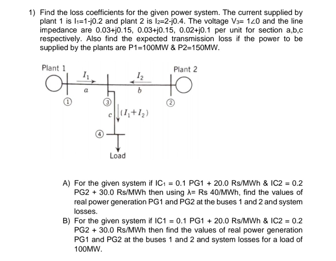 Solved Find the loss coefficients for the given power | Chegg.com