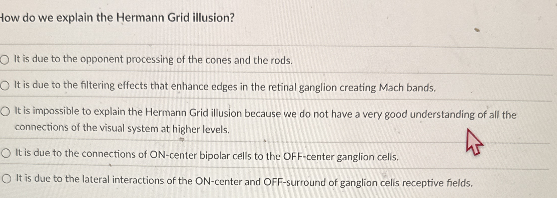 Solved How do we explain the Hermann Grid illusion?It is due | Chegg.com