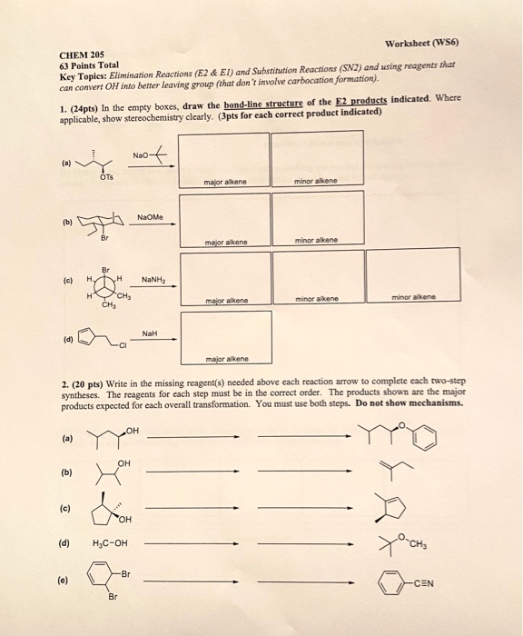 Solved CHEM 205 Worksheet (WS6) 63 Points Total Key Topics: | Chegg.com